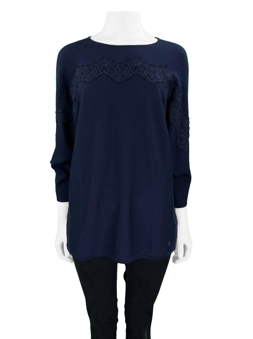 Blusa Carolina Herrera Lã Azul Marinho - GWF352 Original | Etiqueta Única