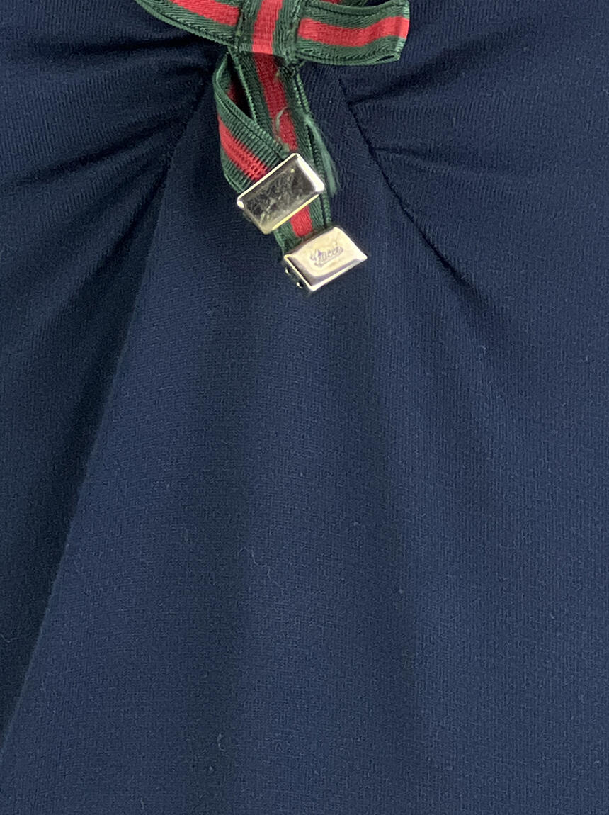 Blusa Gucci Web Bow Tecido Azul Marinho - AZ1310 Original | Etiqueta Única