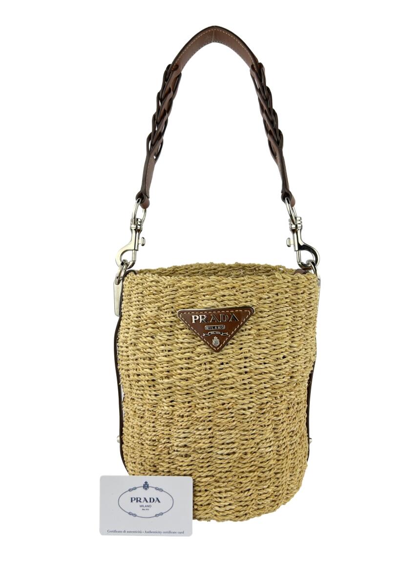 Bolsa Bucket Prada Raffia Marrom - ABOS281 Original | Etiqueta Única