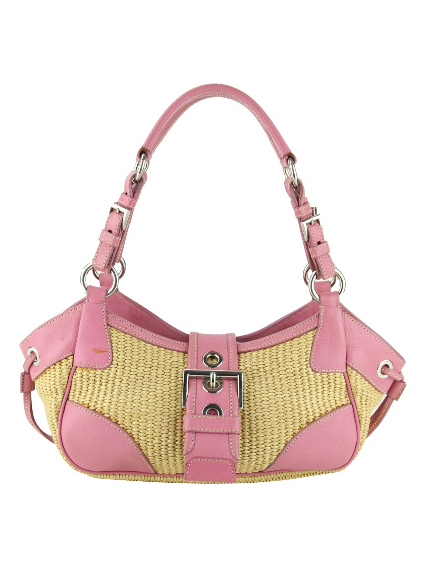 Bolsa Prada Palha Couro Rosa - H62 Original | Etiqueta Única