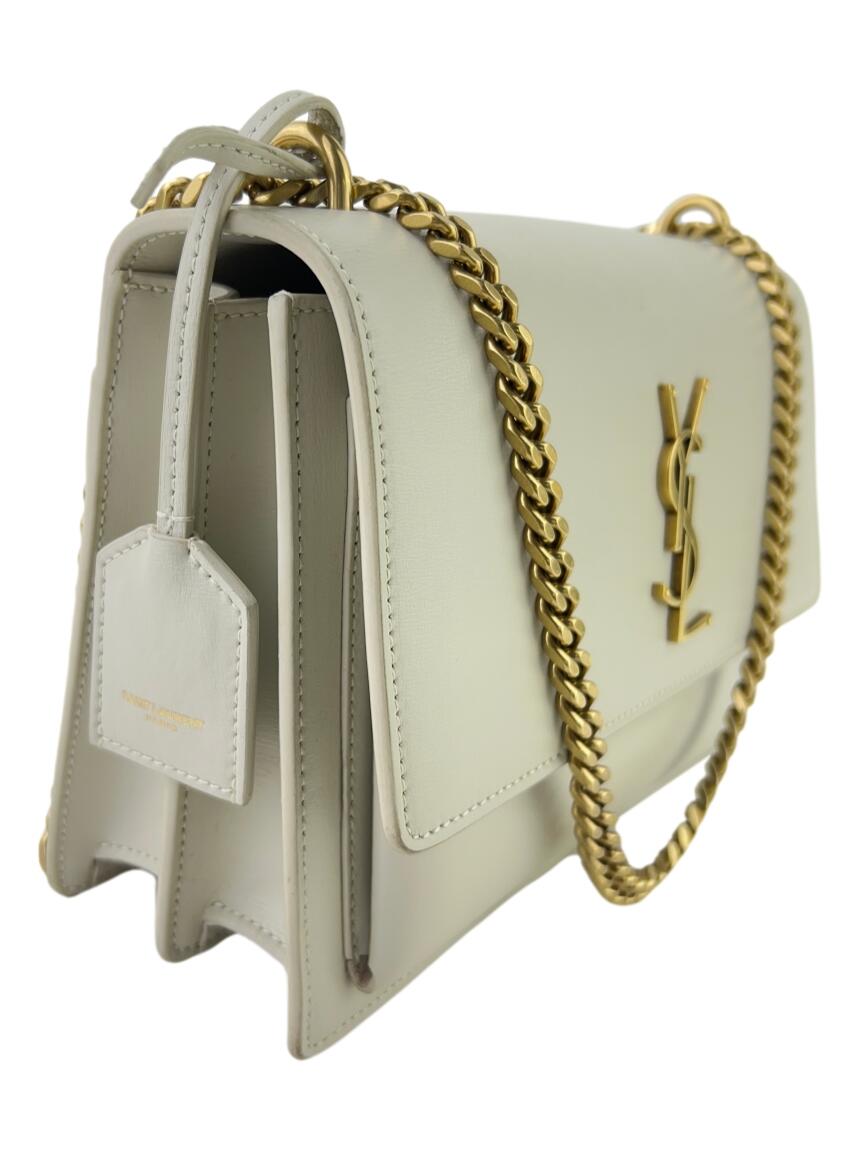 Bolsa Tiracolo Yves Saint Laurent Sunset Monograma Medium Bege Original - | Etiqueta Única