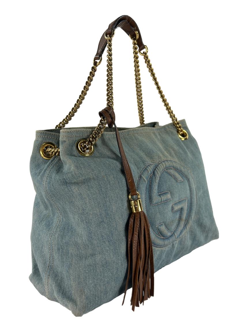 Bolsa Tote Gucci Soho Chain Denim Azul - CPRD11 Original | Etiqueta Única