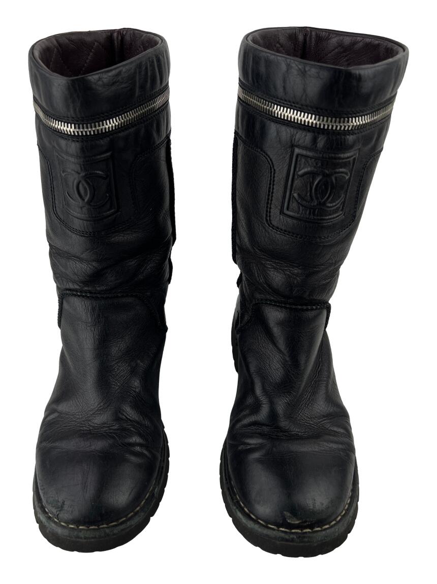 Bota Chanel Motorcycle Zipper Couro Preta - ZZF33 Original | Etiqueta Única