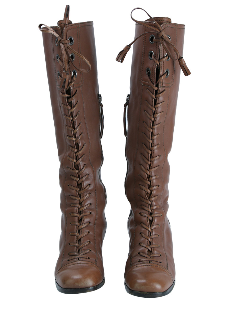 Bota Miu Miu Couro Marrom - AJU117 Original | Etiqueta Única