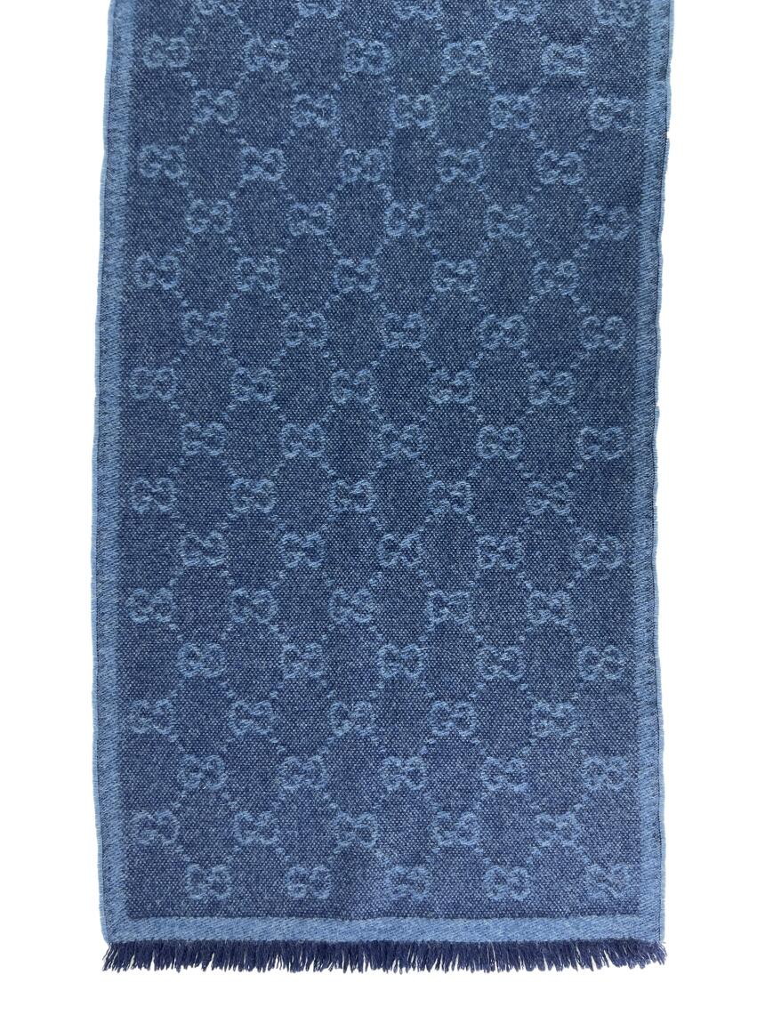 Cachecol Gucci Wool Angora Monograma Azul Original - LBE41 | Etiqueta Única