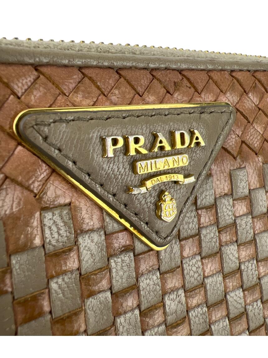 Carteira Prada Woven Madras Zip Around Couro Bege Original - DCR287 ...