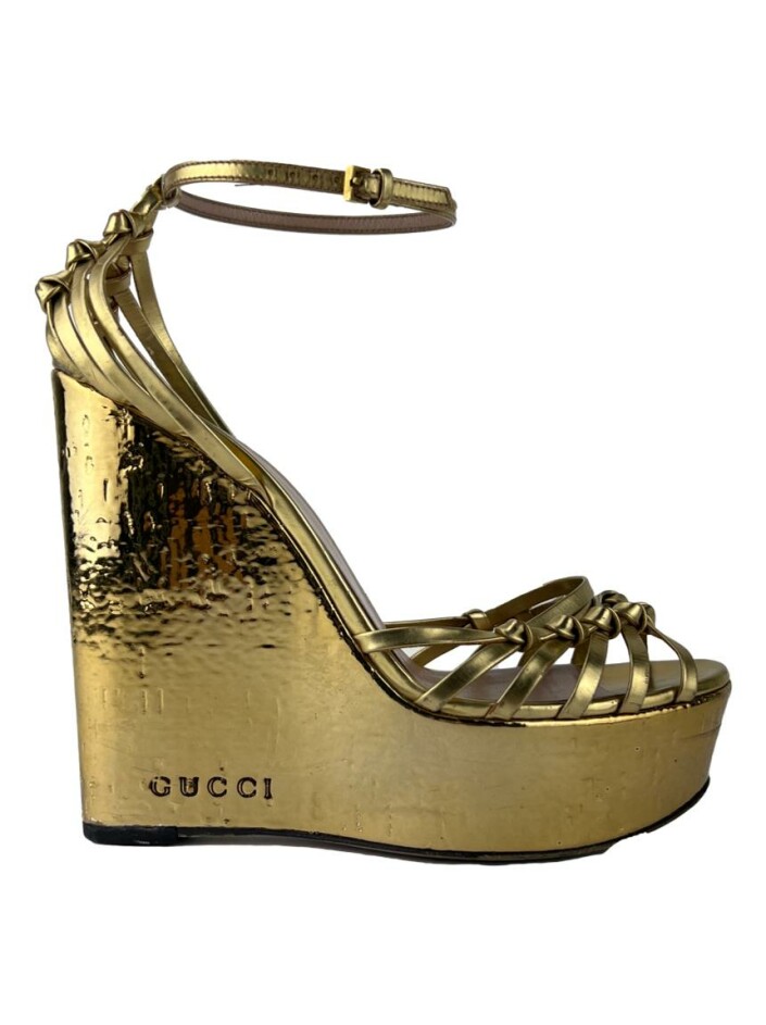 Plataforma Gucci Wedge Couro Dourado - RKF12 Original | Etiqueta Única