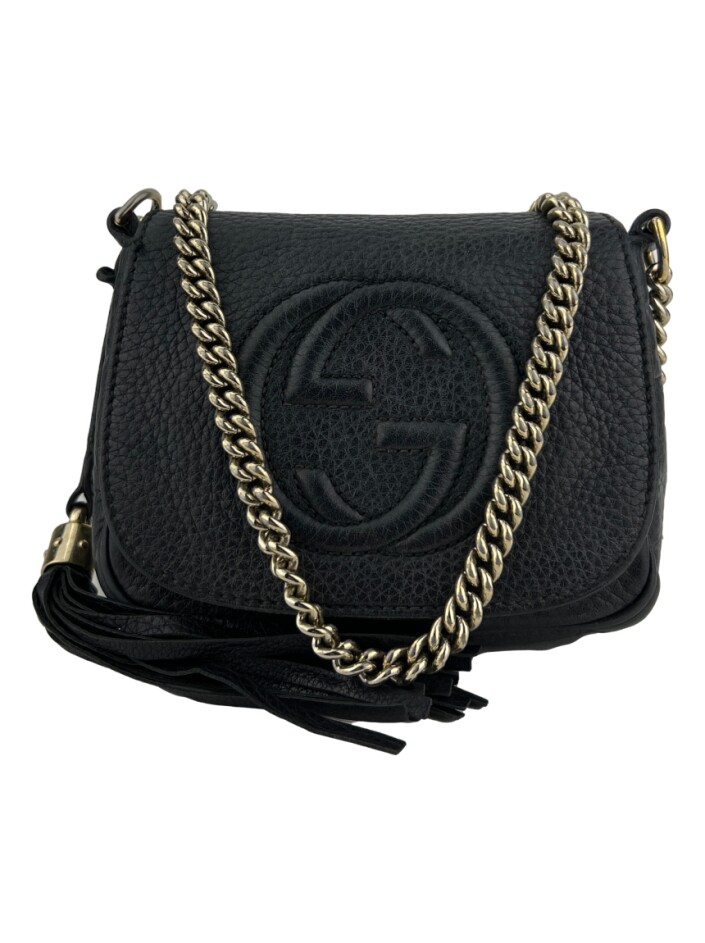 Bolsa com Alça Gucci Soho Flap Small Preta - ADFR3 Original | Etiqueta ...