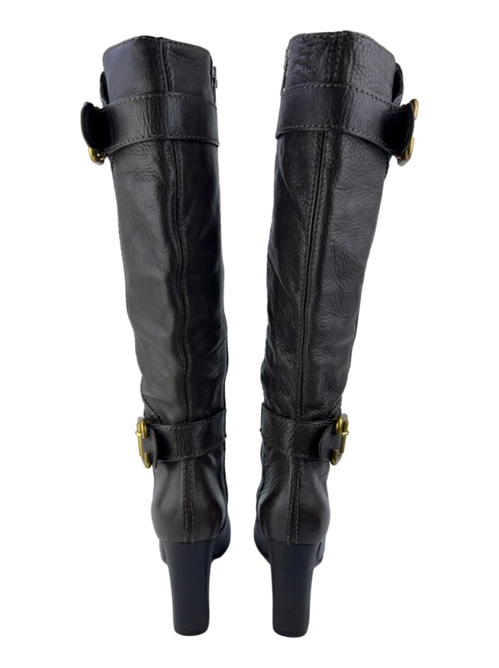 Bota Chloé Cano Alto Couro Marrom - AFH318 Original | Etiqueta Única