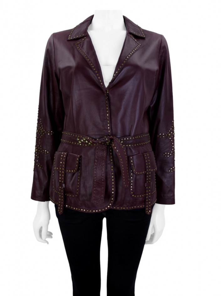 Jaqueta Helena Mottin Couro Vinho - SZ4056 Original | Etiqueta Única