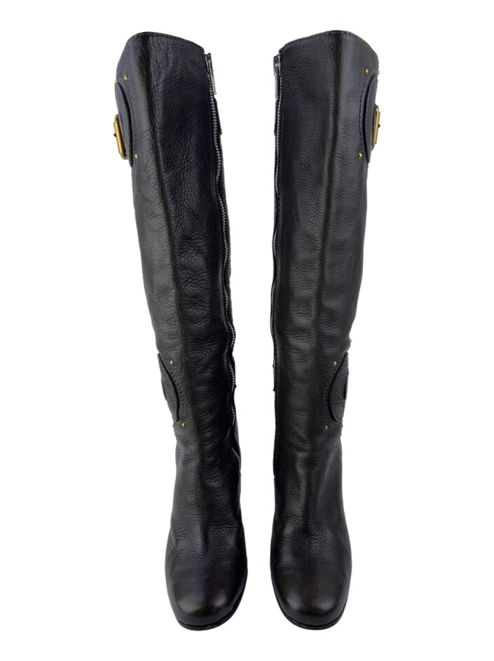 Bota Chloé Cano Alto Couro Marrom - AFH318 Original | Etiqueta Única