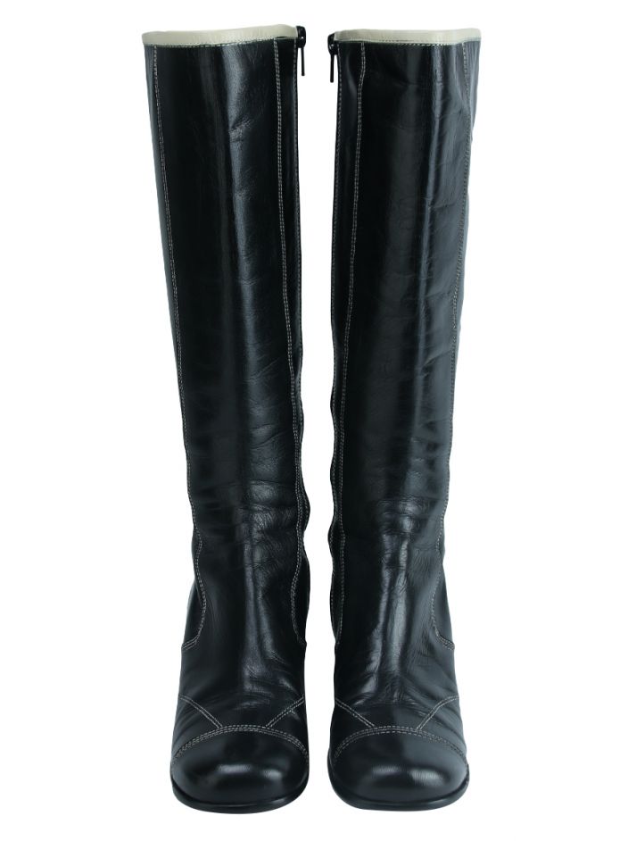 Bota Miu Miu Couro Cano Alto Preta - CMY149 Original | Etiqueta Única