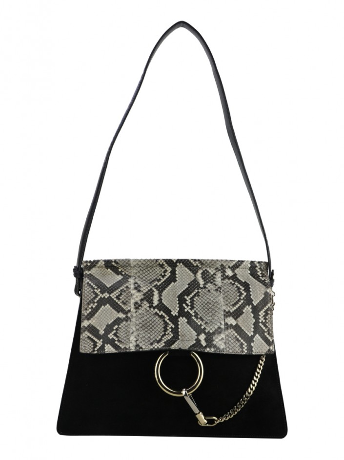 Bolsa Chloé Faye Medium Python Preta - AQI271 Original | Etiqueta Única