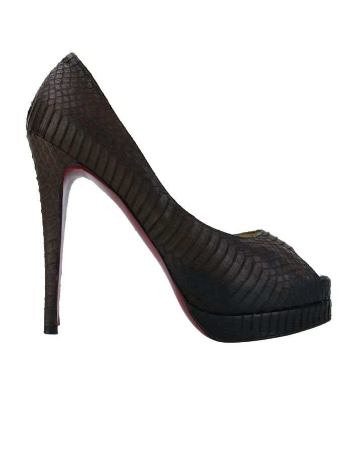 Peep Toe Christian Louboutin Python Marrom - QF296 Original | Etiqueta ...