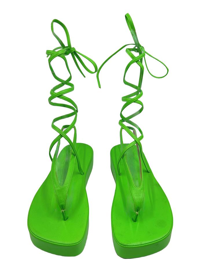 Sandália Amina Muaddi Tiras Verde Florescente - DBVA1 Original ...
