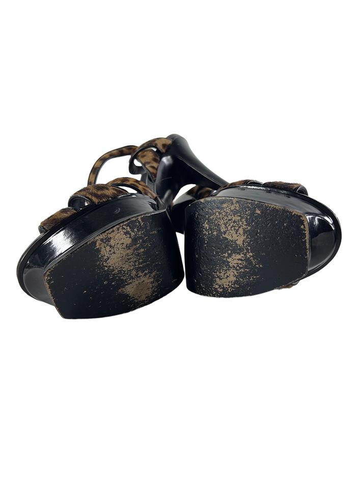 Sandália Yves Saint Laurent Calf Hair Tribute Ankle Strap Animal Print ...