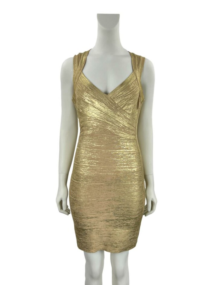 Vestido Hervé Léger Bandagem Dourado - ICH96 Original | Etiqueta Única