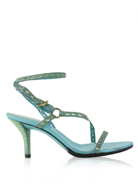 Sandália Gucci Grommets Strappy Couro Azul Original - GHP376 | Etiqueta Única