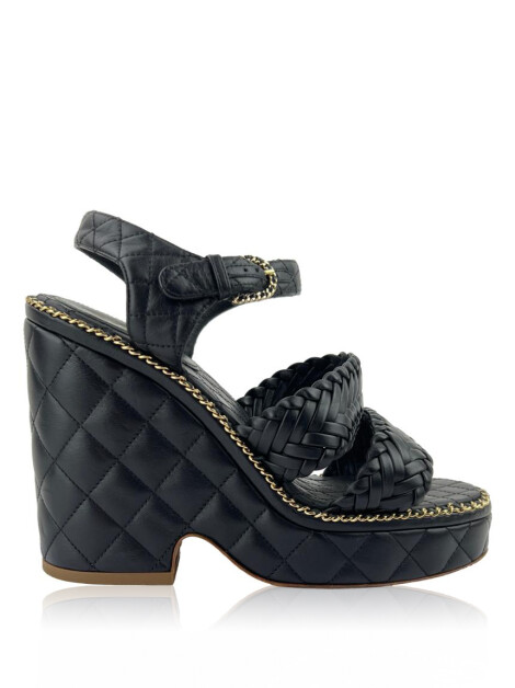 Plataforma Chanel Wedge Matelassê Couro Preto Original - DSF109 ...