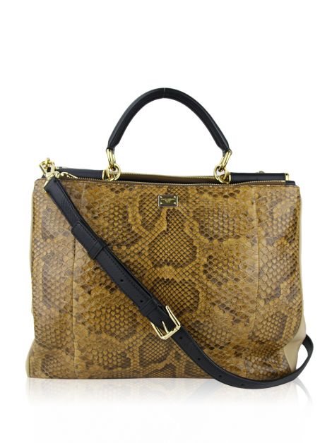 Bolsa Dolce & Gabbana Miss Sicily Zip Python Marrom Original - BAP125 | Etiqueta Única