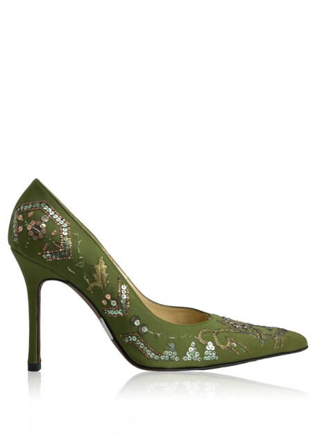 Sapato de Salto Versace Cetim Bordado Verde Original - AWU1208 ...