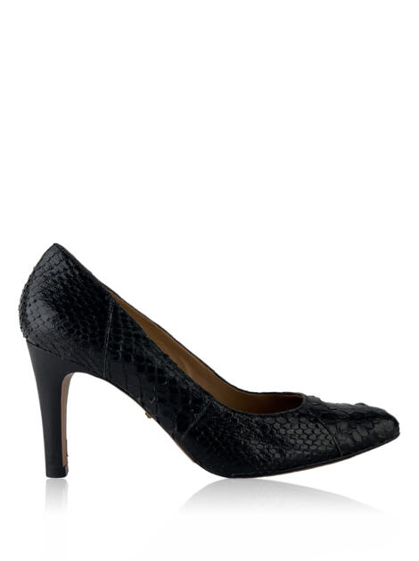Scarpin Ferri Couro Python Preto Original - CIPQ3 | Etiqueta Única