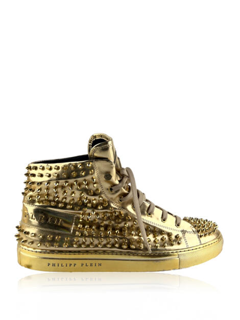 Tênis Philipp Plein Couro Spikes Dourado Original - DOL253 | Etiqueta Única