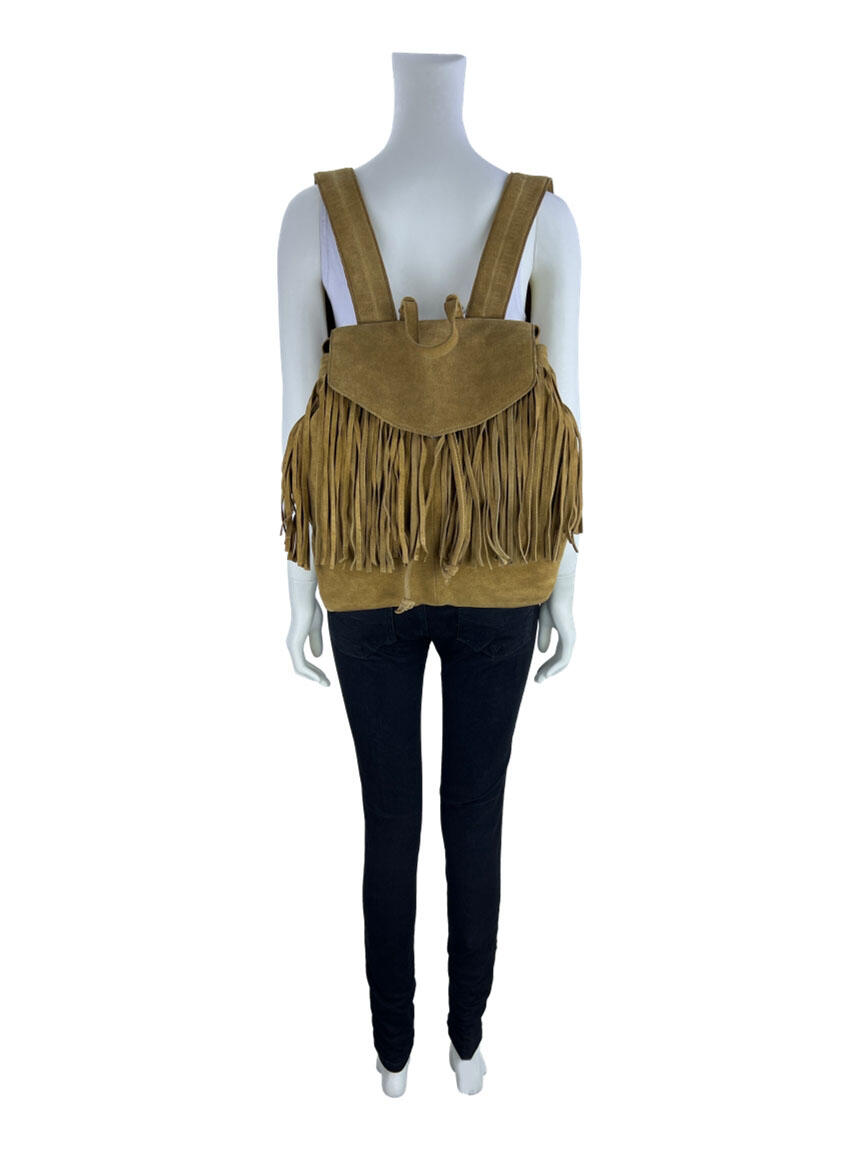 Mochila Zara Camurça Franjas Marrom - QPM260 Original | Etiqueta Única