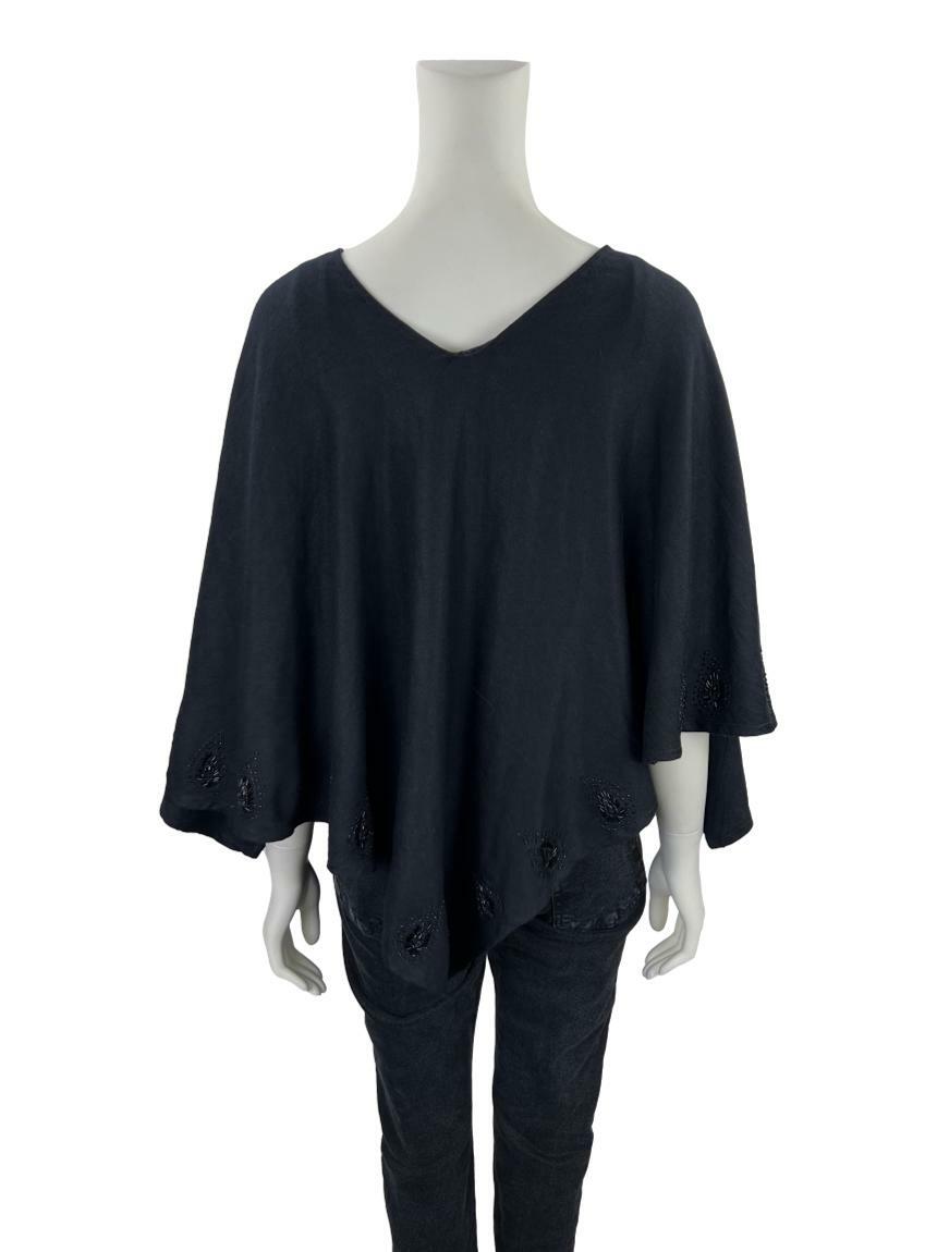 Poncho Daslu Bordado Preto - BIZ54 Original | Etiqueta Única