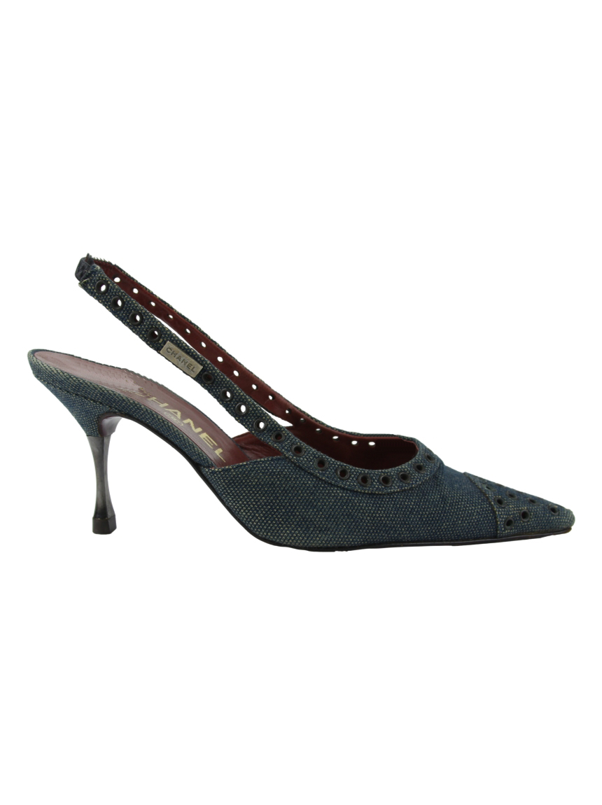 Sapato Chanel Vintage Slingback Denim Azul - VXK5 Original | Etiqueta Única