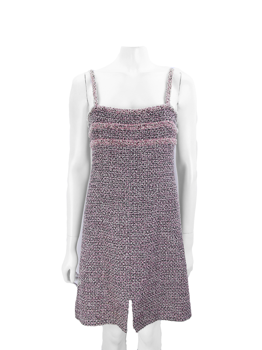Vestido Chanel Tweed Rosa Original - GQN170 | Etiqueta Única