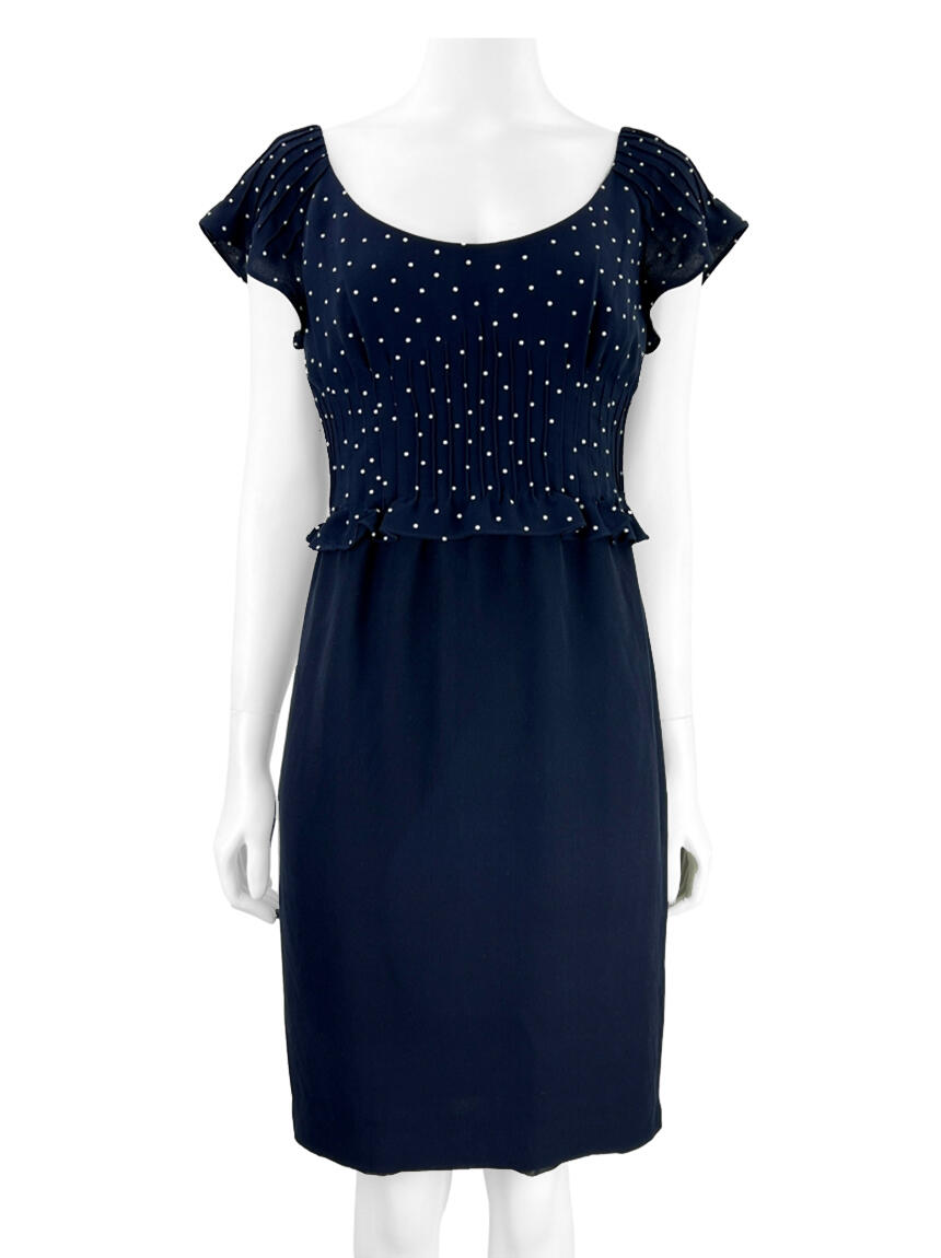 Vestido Valentino Seda Poá Azul Marinho - MMH223 Original | Etiqueta Única