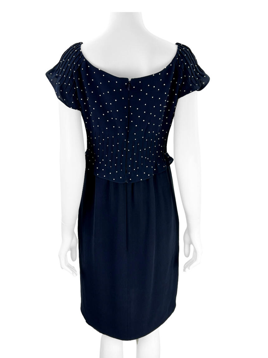 Vestido Valentino Seda Poá Azul Marinho - MMH223 Original | Etiqueta Única