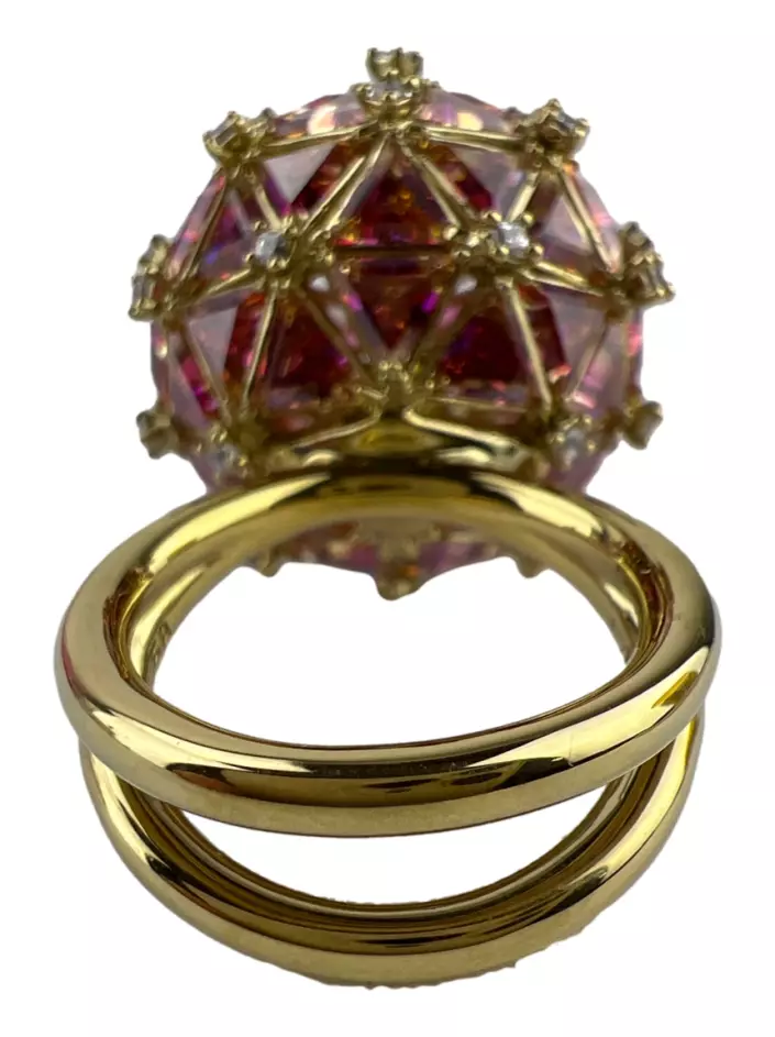 Anel Swarovski Cocktail Cristal Dourado Original - | Etiqueta Única