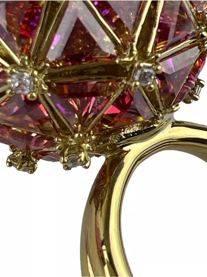 Anel Swarovski Cocktail Cristal Dourado Original - | Etiqueta Única
