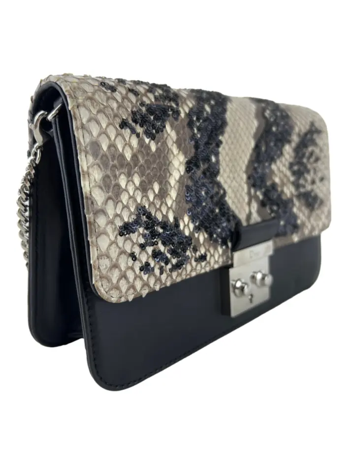 Bolsa Tiracolo Christian Dior Miss Dior Python Promenade Couro Preto Original - | Etiqueta Única