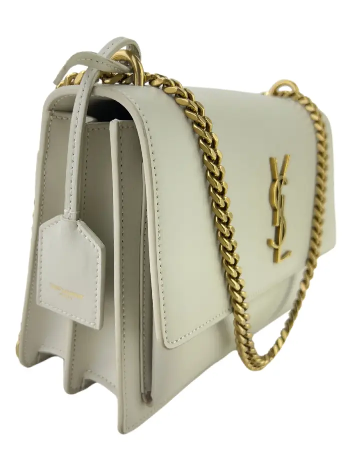 Bolsa Tiracolo Yves Saint Laurent Sunset Monograma Medium Bege Original - | Etiqueta Única