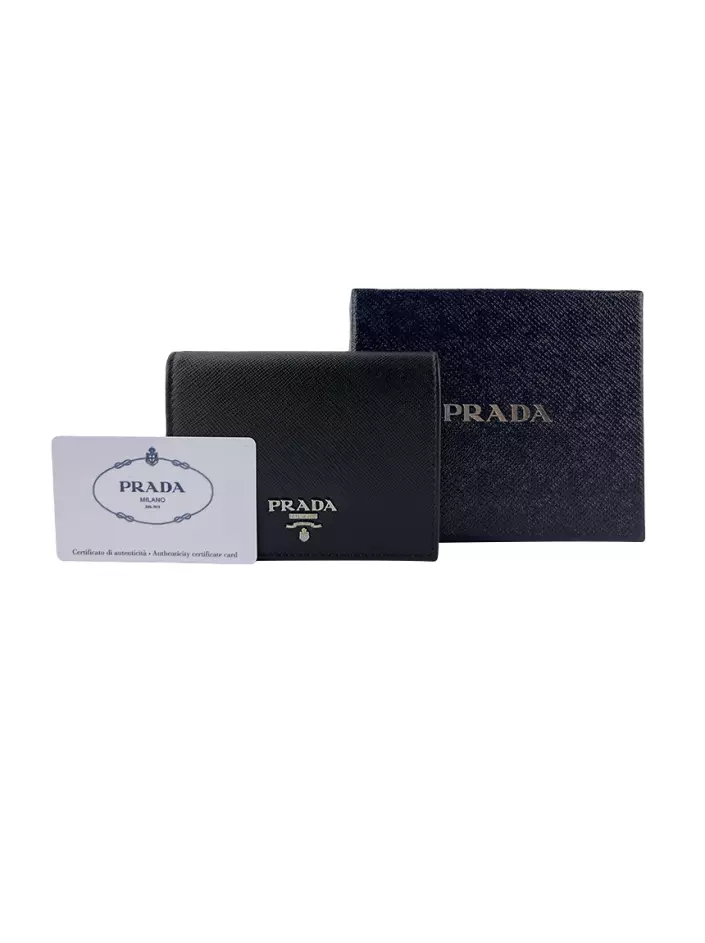 Carteira Prada Bi-Fold Preta Original - | Etiqueta Única
