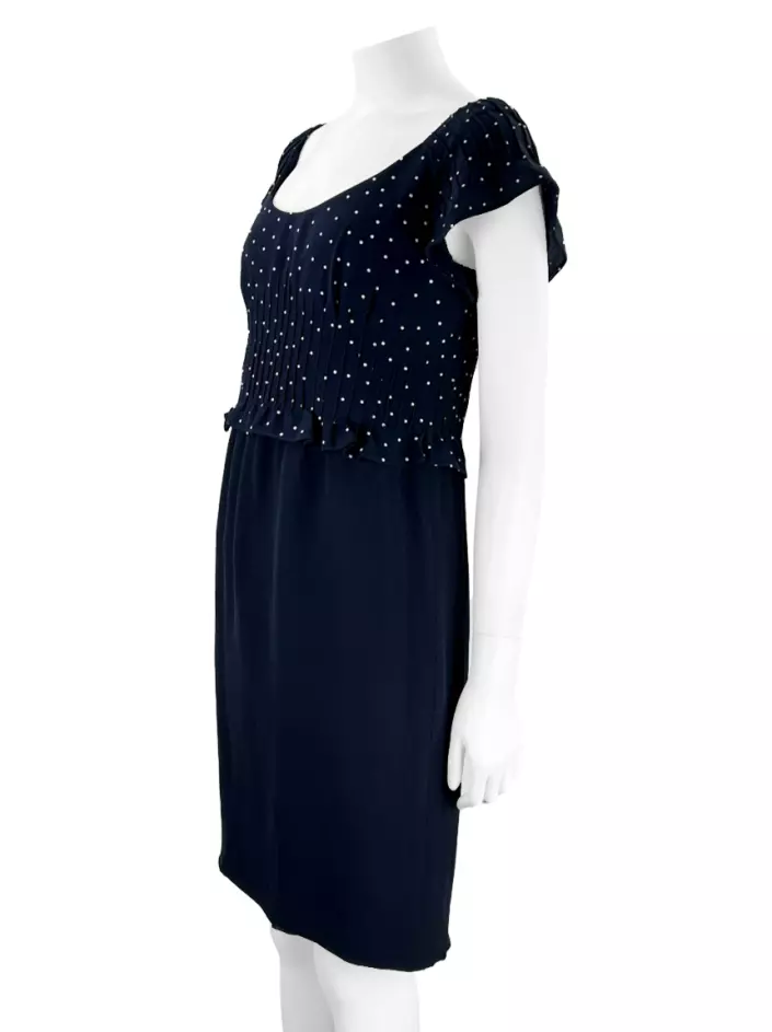 Vestido Valentino Seda Poá Azul Marinho Original - | Etiqueta Única